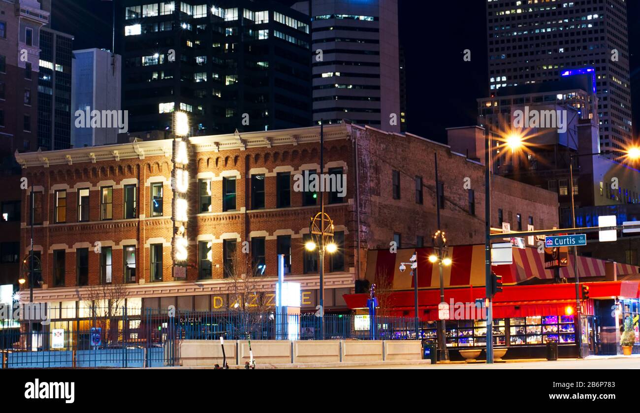 Baurs on 14th street in downtown Denver Colorado at night Stock Photo ...