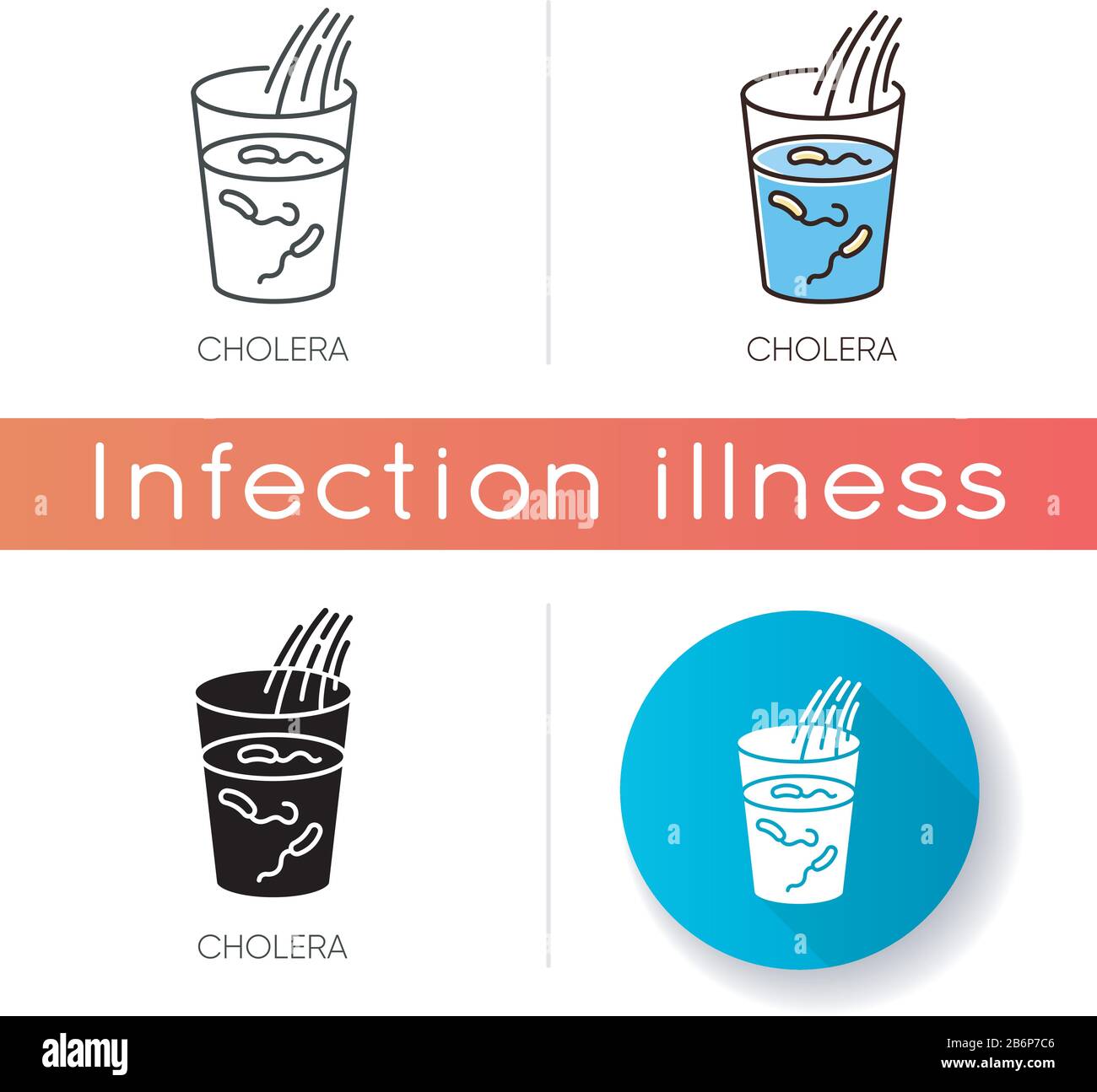 Cholera icon. Linear black and RGB color styles. Endemic bacterial ...
