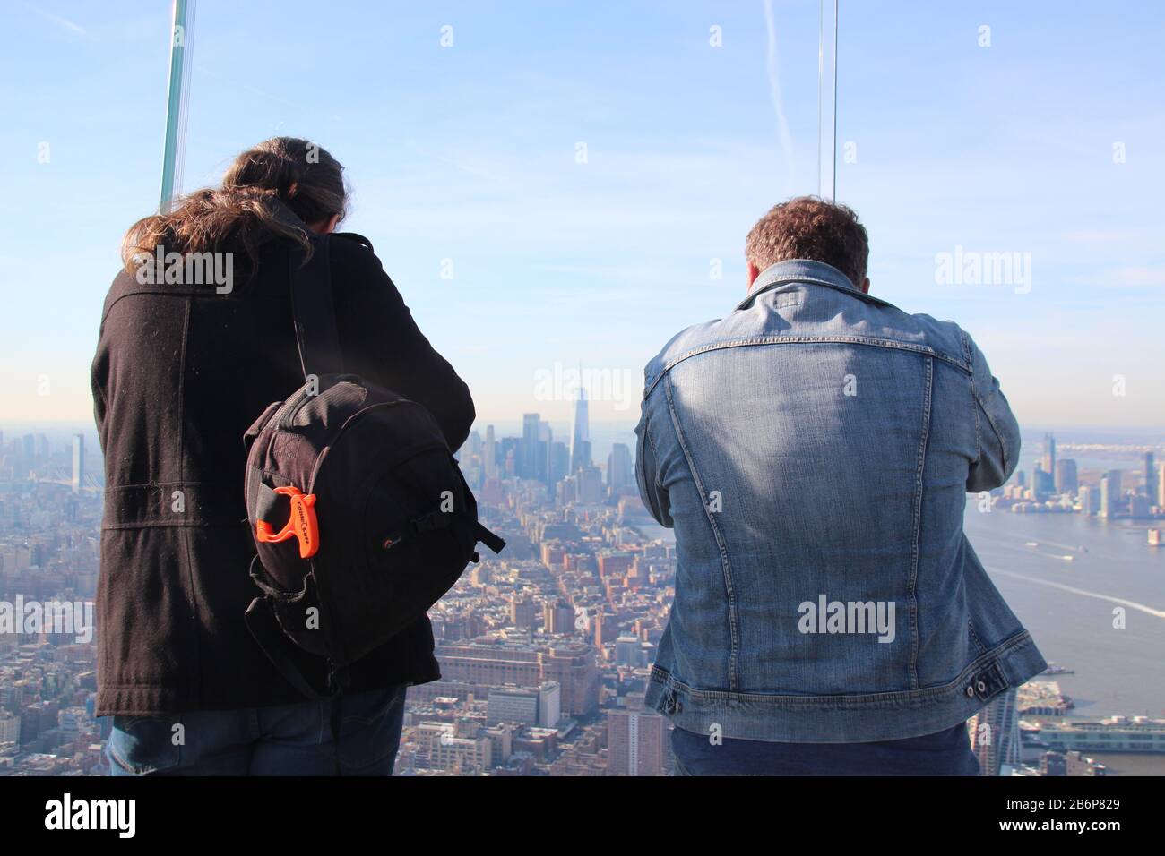 New York, USA. 11th Mar, 2020. Tourists look at the New York panorama ...