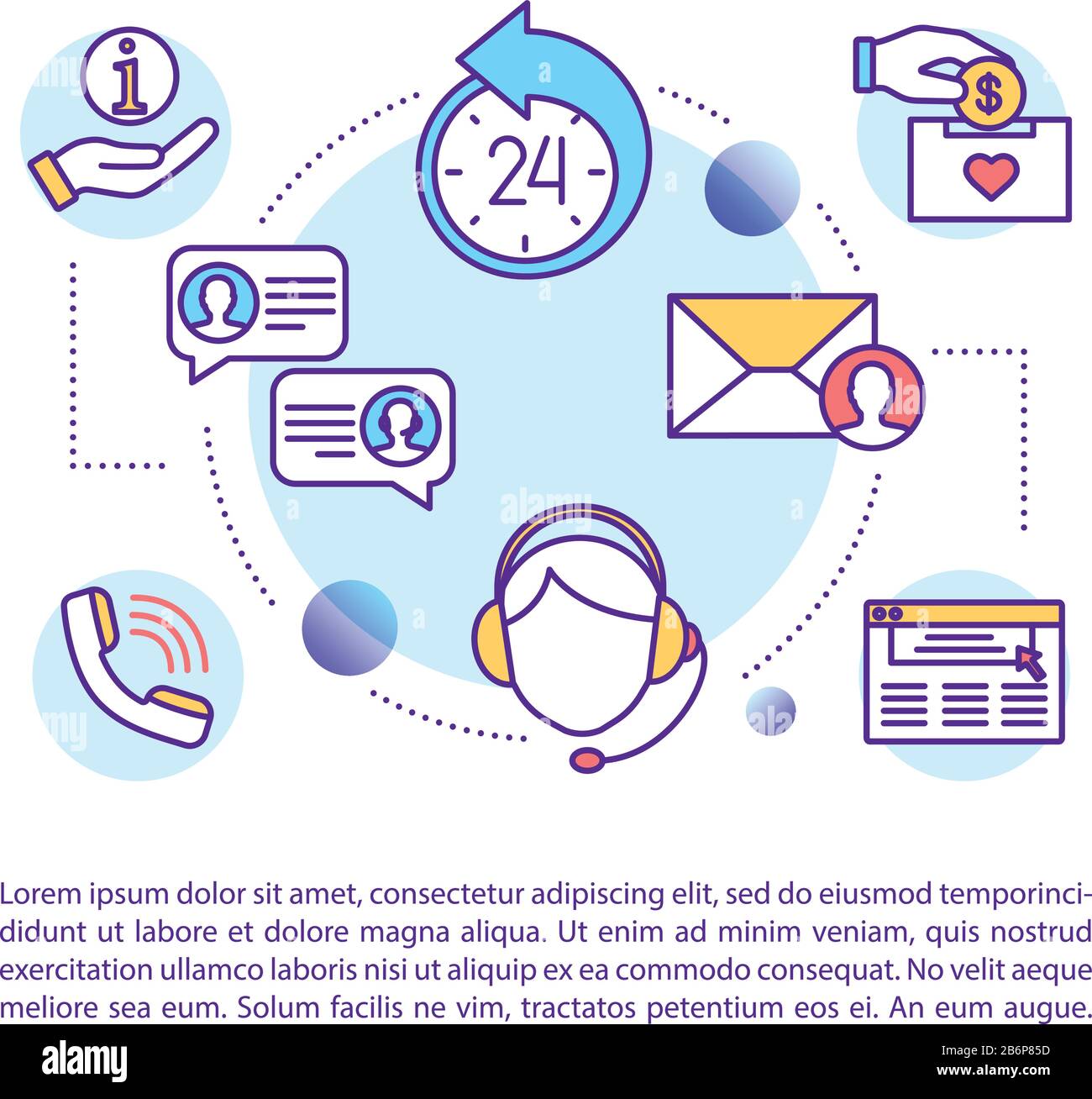 Call center concept icon with text. 24 hours assistance, helpline ...