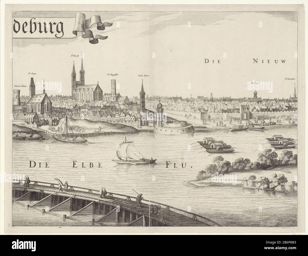 Gezicht op Maagdenburg, rechter middenblad Panorama of Magdeburg, seen ...
