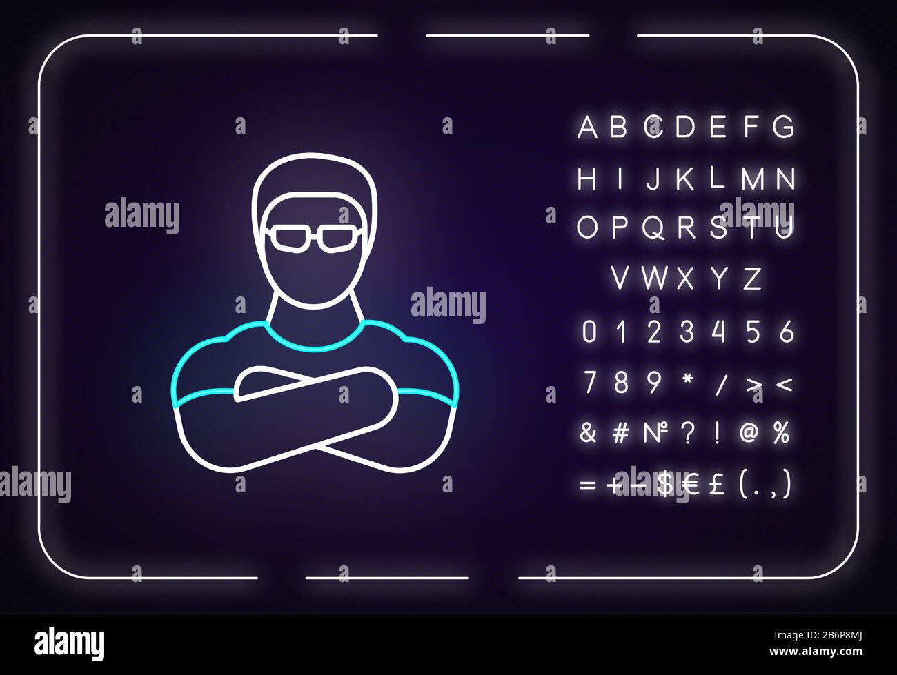 Nightclub security guard neon light icon. Outer glowing effect. Sign ...