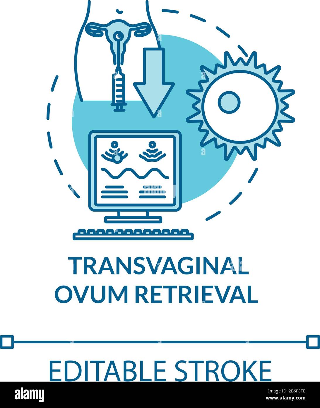 Transvaginal ovum retrieval turquoise concept icon. Female ...
