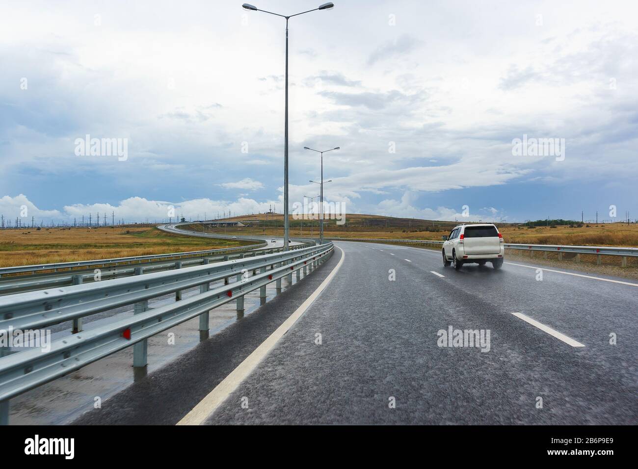 The new road A-290 (formerly M25) on the Taman Peninsula on a cloudy ...