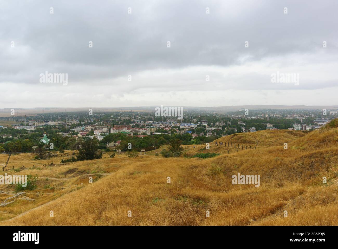 Top view of the city of Kerch and the ruins of the ancient Greek ...