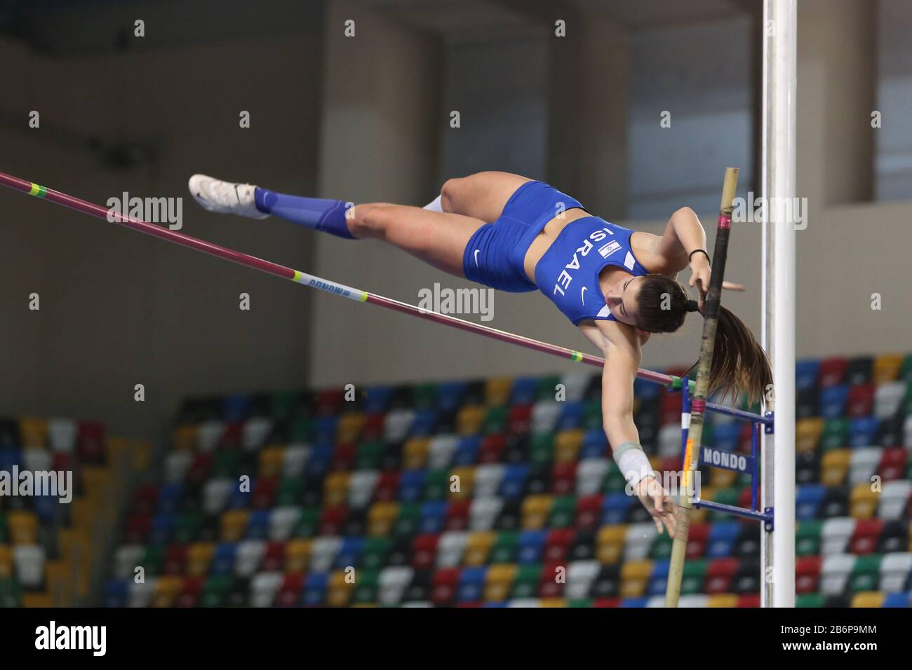 ISTANBUL, TURKEY - FEBRUARY 15, 2020: Undefined athlete pole vaulting ...