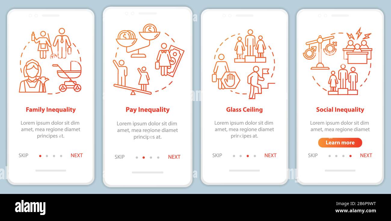 Gender equality barriers onboarding mobile app page screen with ...