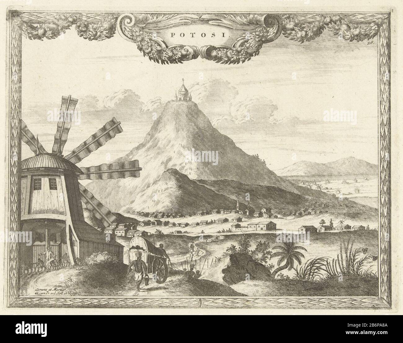 Gezicht op Potosi Orbis habitabilis oppida et vestitus (serietitel) Des ...