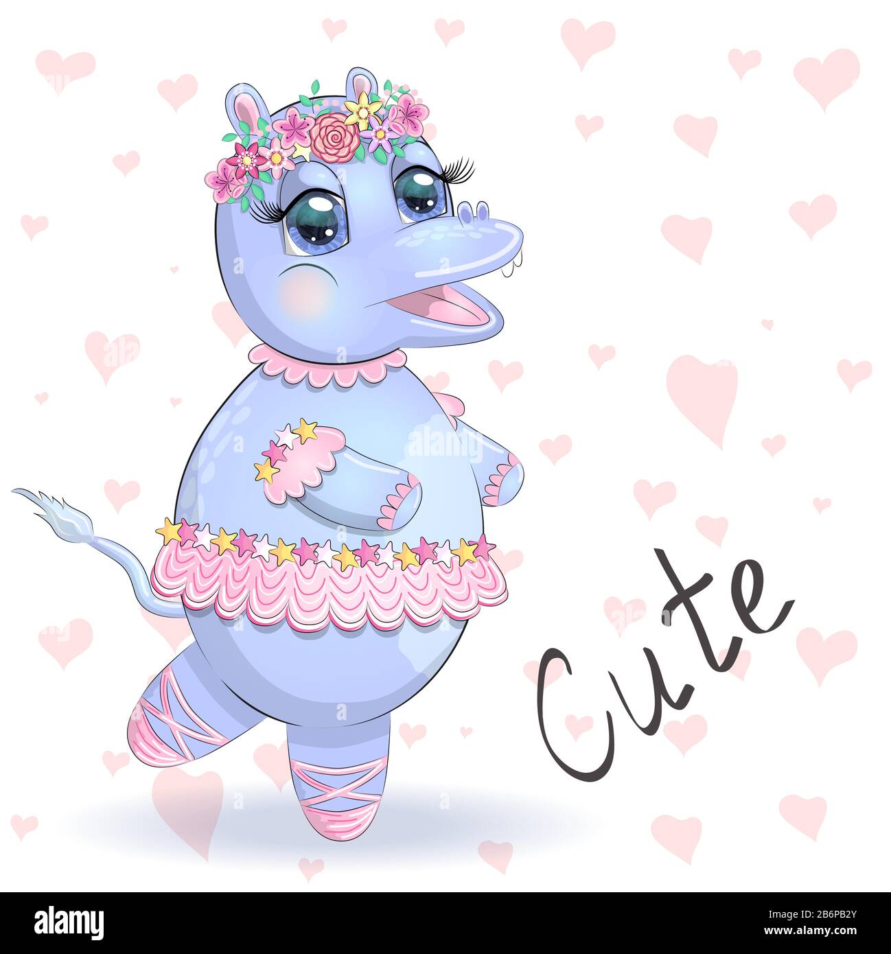 hand drawn cartoon hippo dancing ballet in a tutu. dancing animals ...