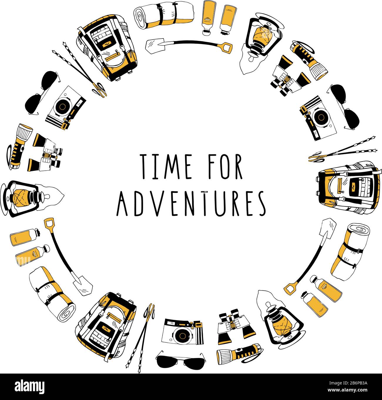 Vector circle frame of isolated objects for hiking, traveling design ...