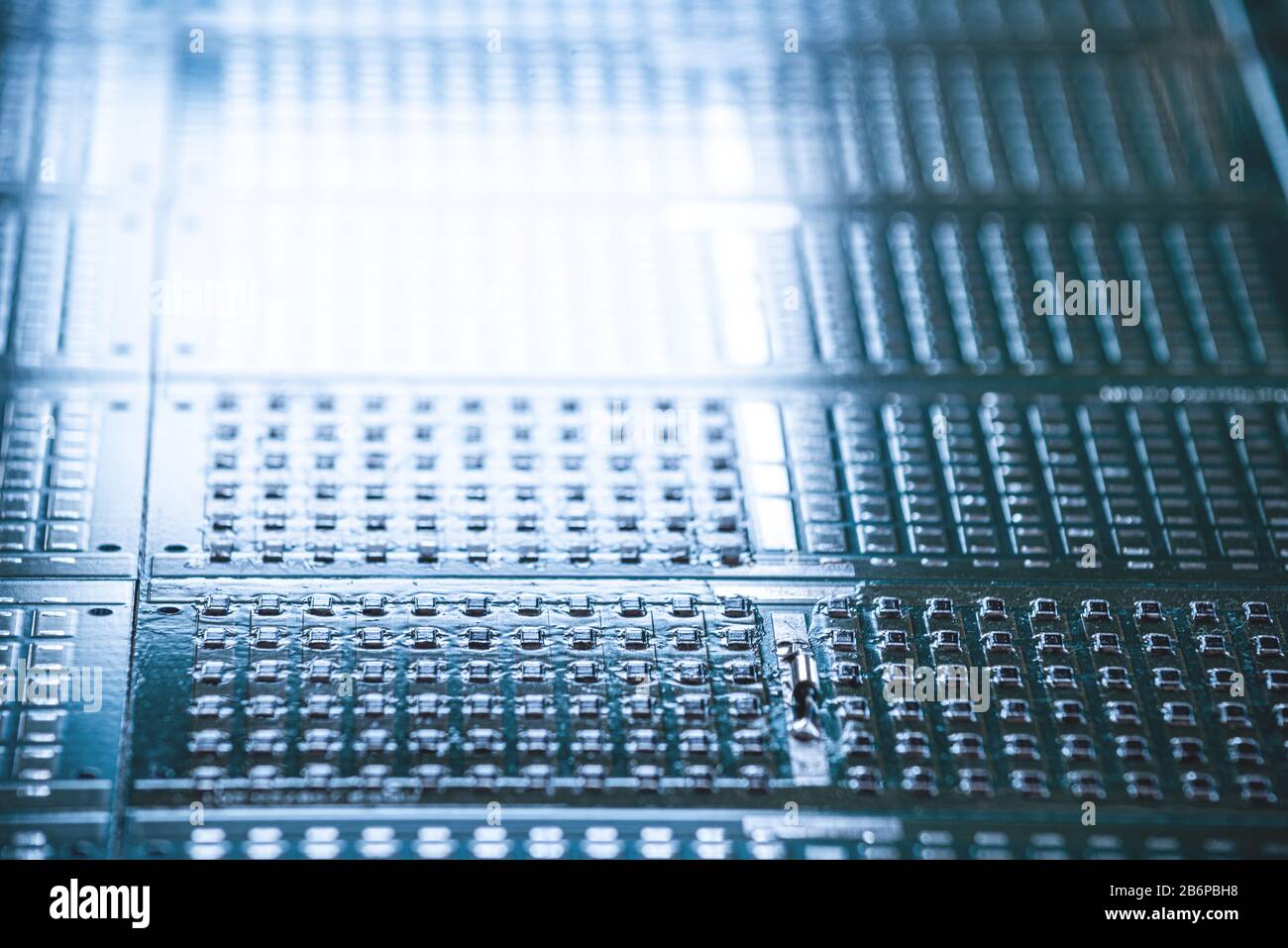 Close-up side view of a panel of indicator lights is located on the ...