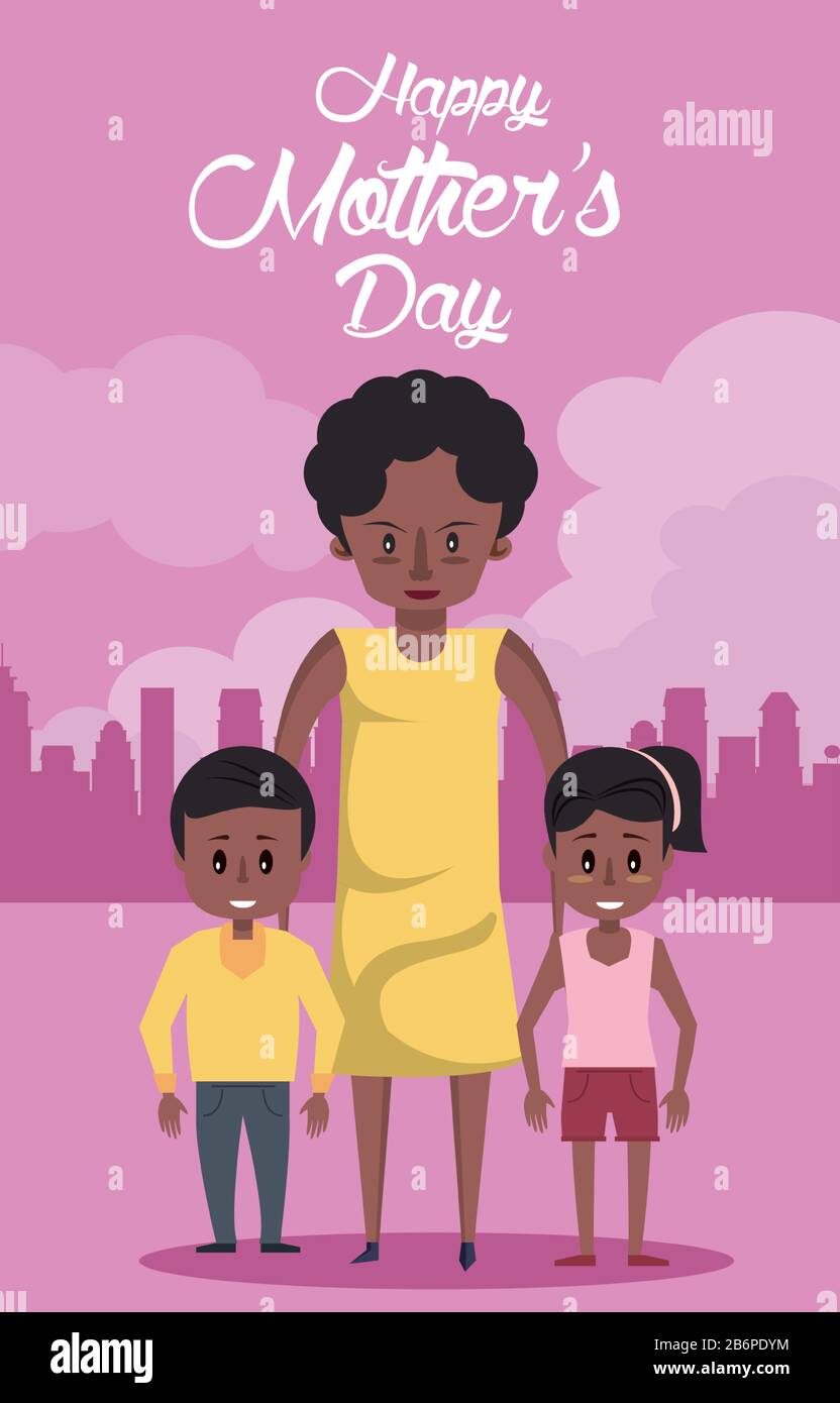 happy mothers day card with afro mother and kids Stock Vector Image ...