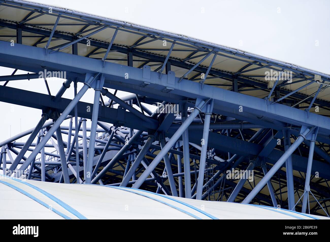 steel roof construction with blue beams Stock Photo - Alamy