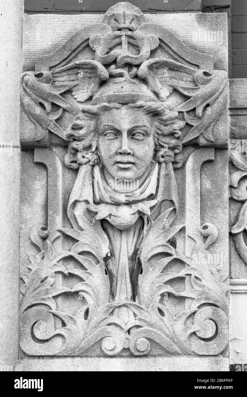 The limestone frieze of the Drhumor Building, in Asheville, NC, USA ...