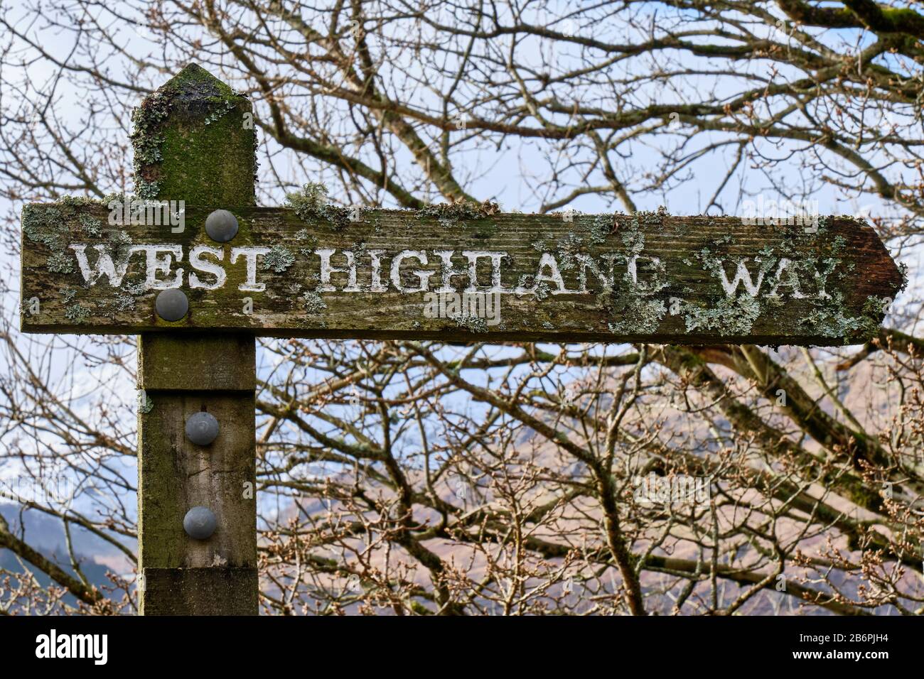 West Highland Way signpost at Inversnaid, Loch Lomond, Scotland Stock ...
