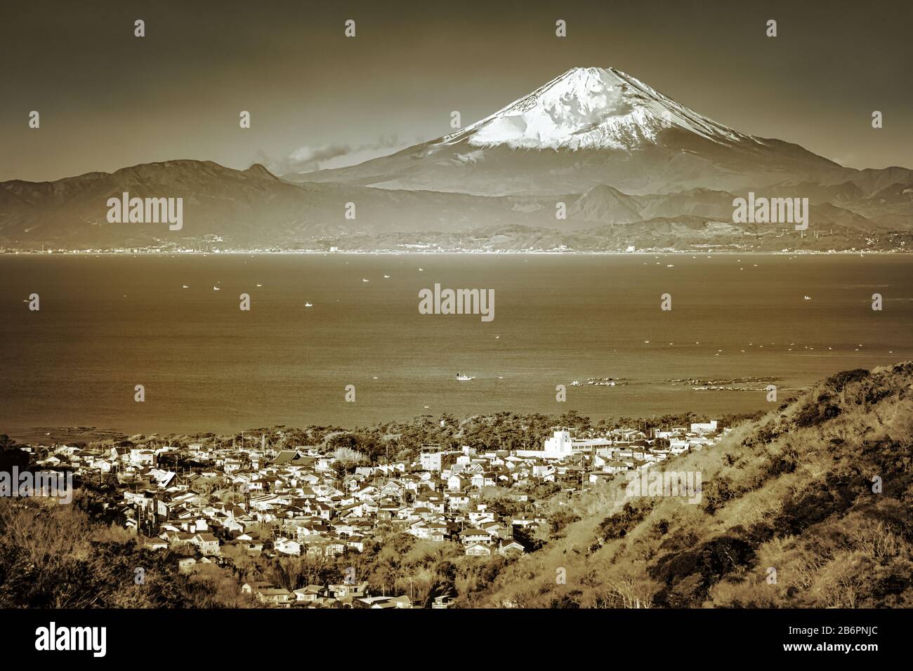 Mount Fuji as seen from across Sagami Bay near Hayama, Japan Stock ...