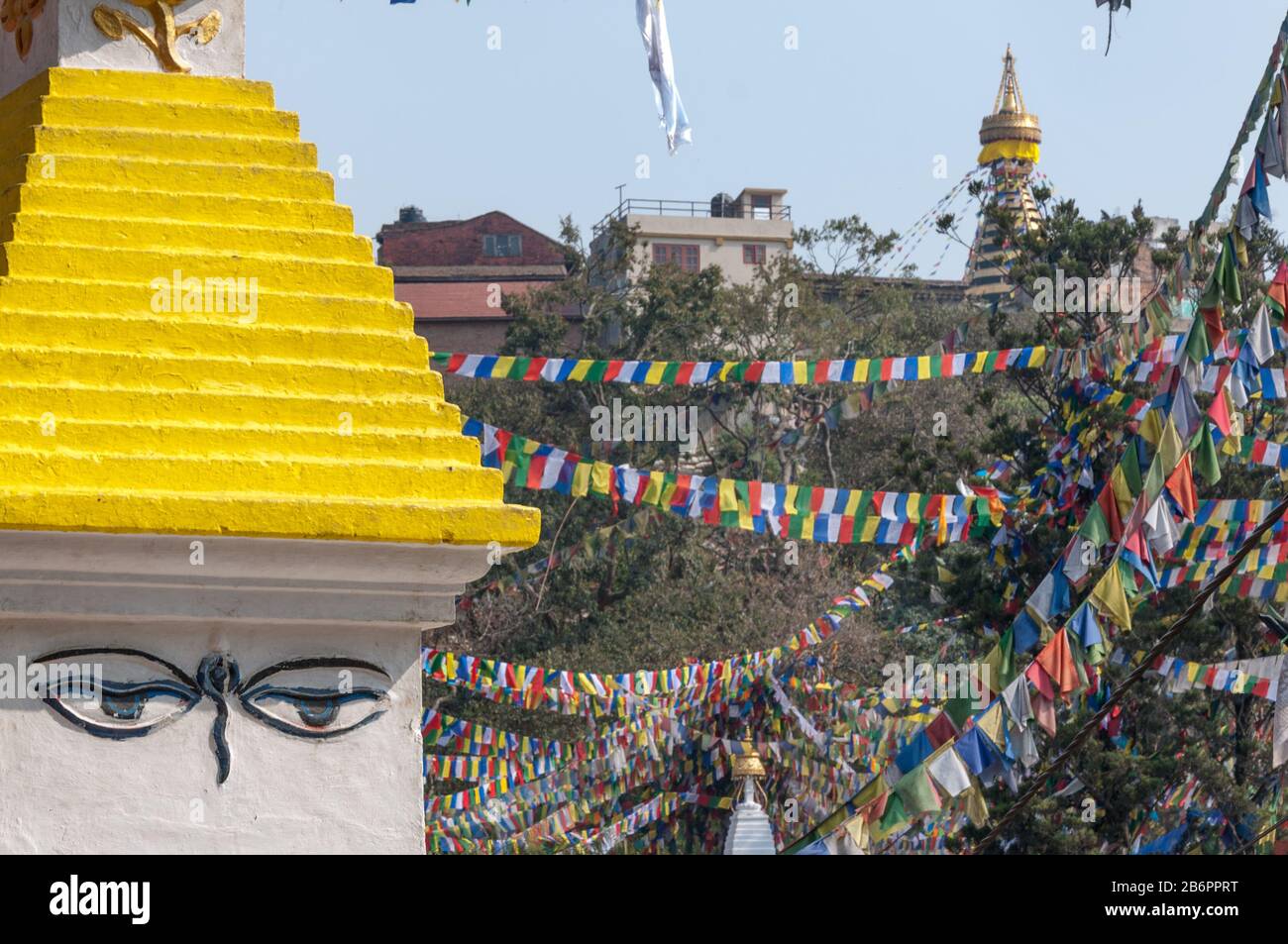 Yellow roof on the temple with eyes Stock Photo - Alamy