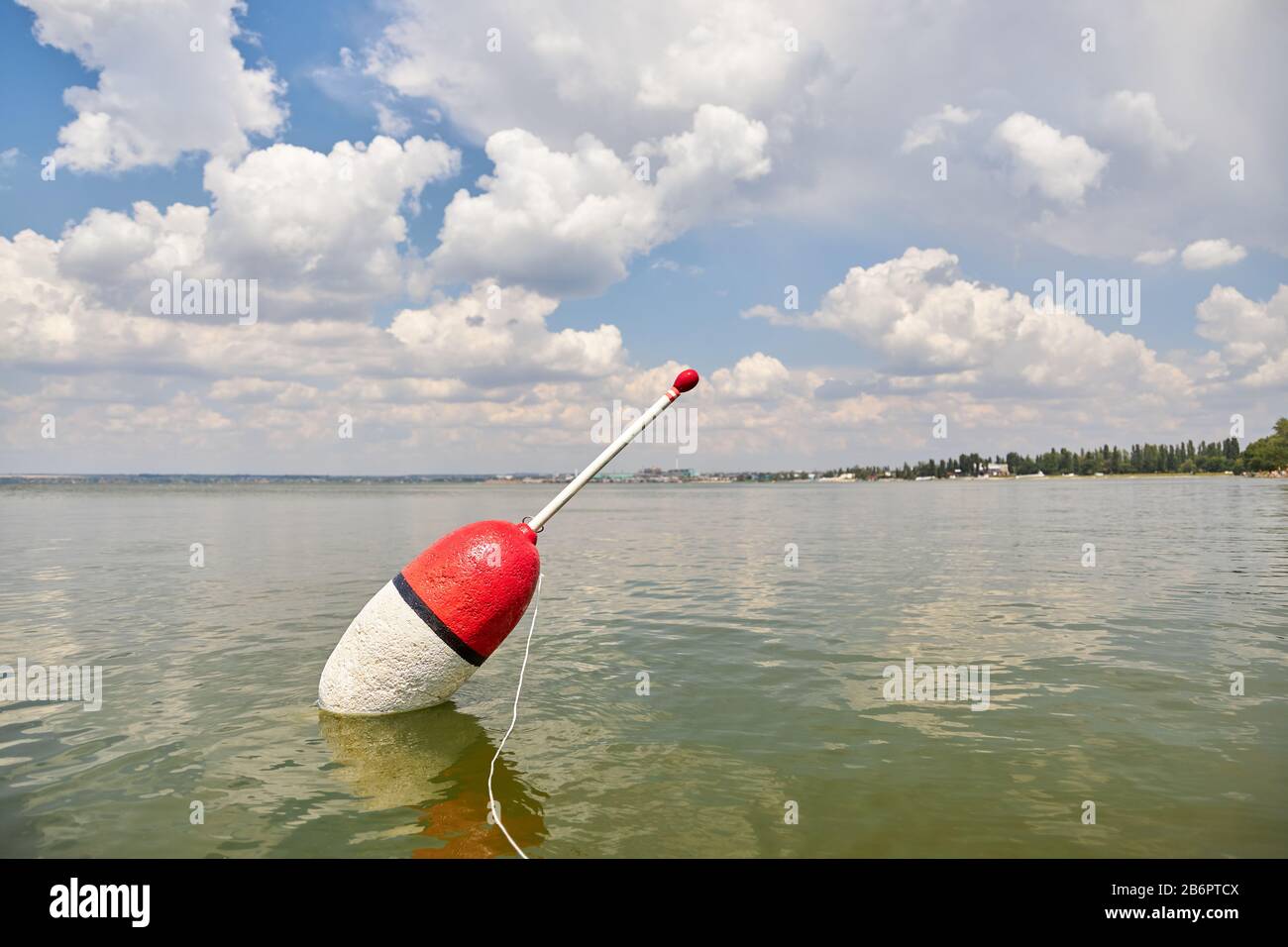 Large float floats on the calm surface of the lake awaiting bite Stock ...