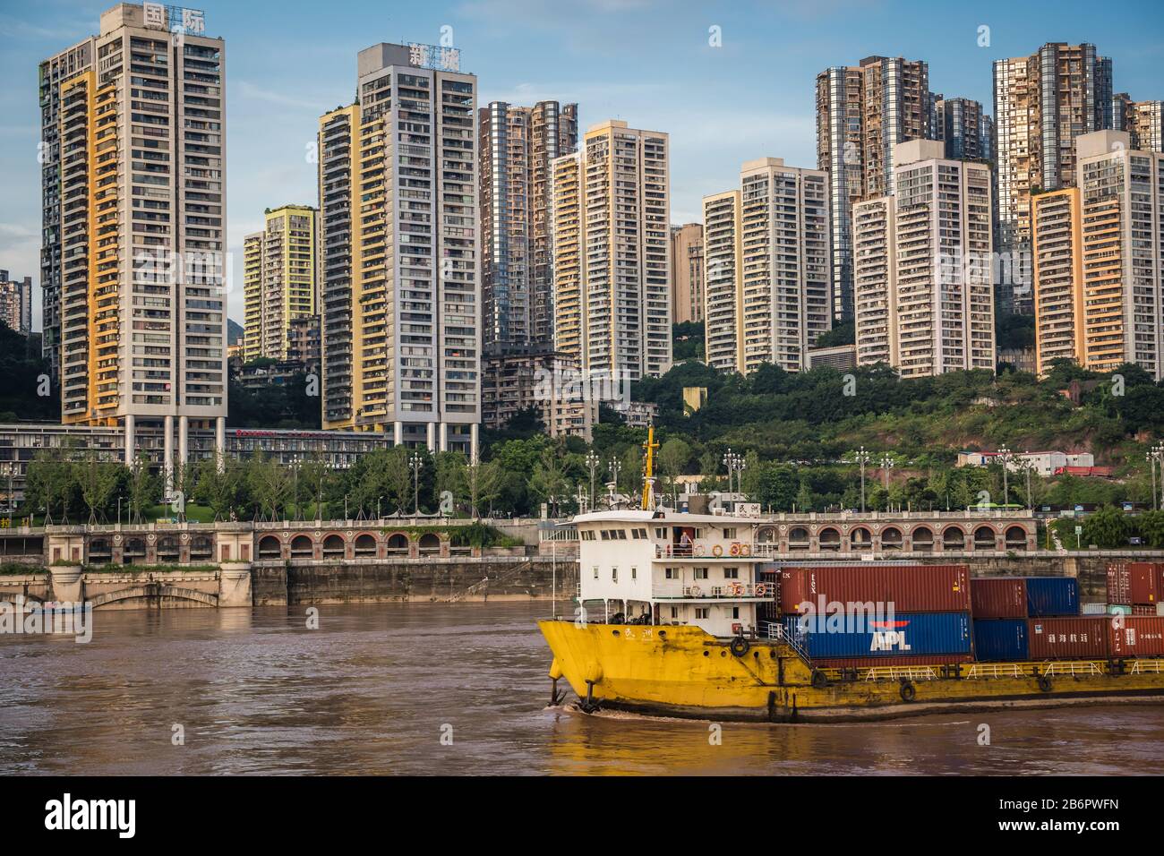 Chongqing, China - August 2019 : Huge cargo ship transporting large ...