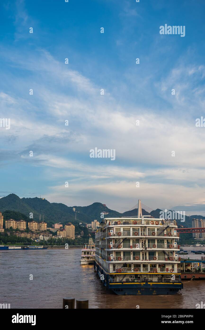 Chongqing, China - August 2019 : Back of the luxury cruising ship ...