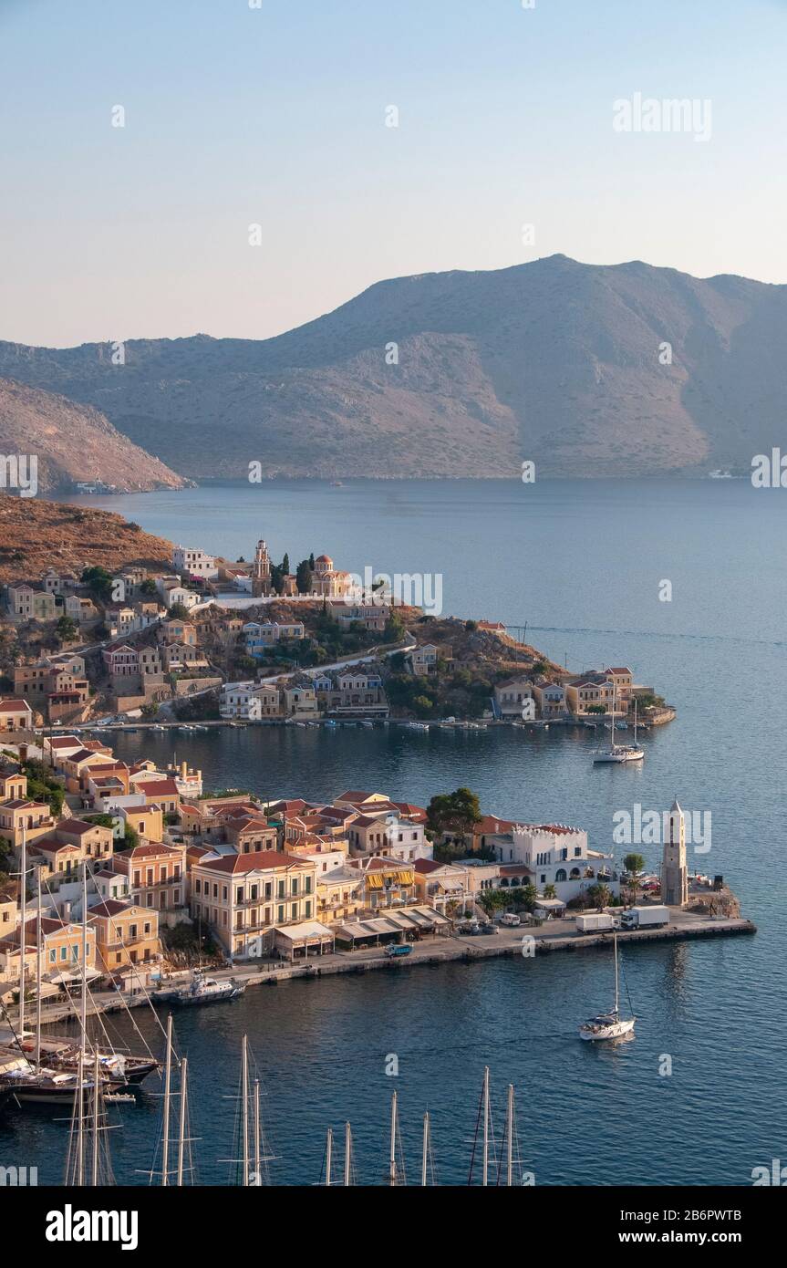 View over harbour Symi Town Symi Greek Islands Greece Stock Photo - Alamy