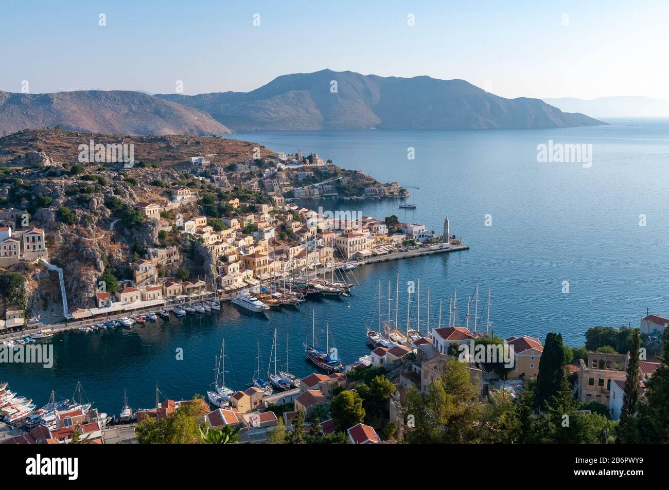 View over harbour Symi Town Symi Greek Islands Greece Stock Photo - Alamy