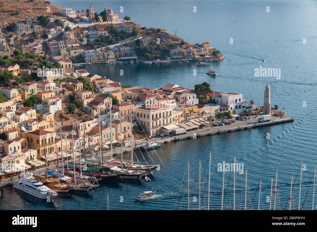 View over harbour Symi Town Symi Greek Islands Greece Stock Photo - Alamy