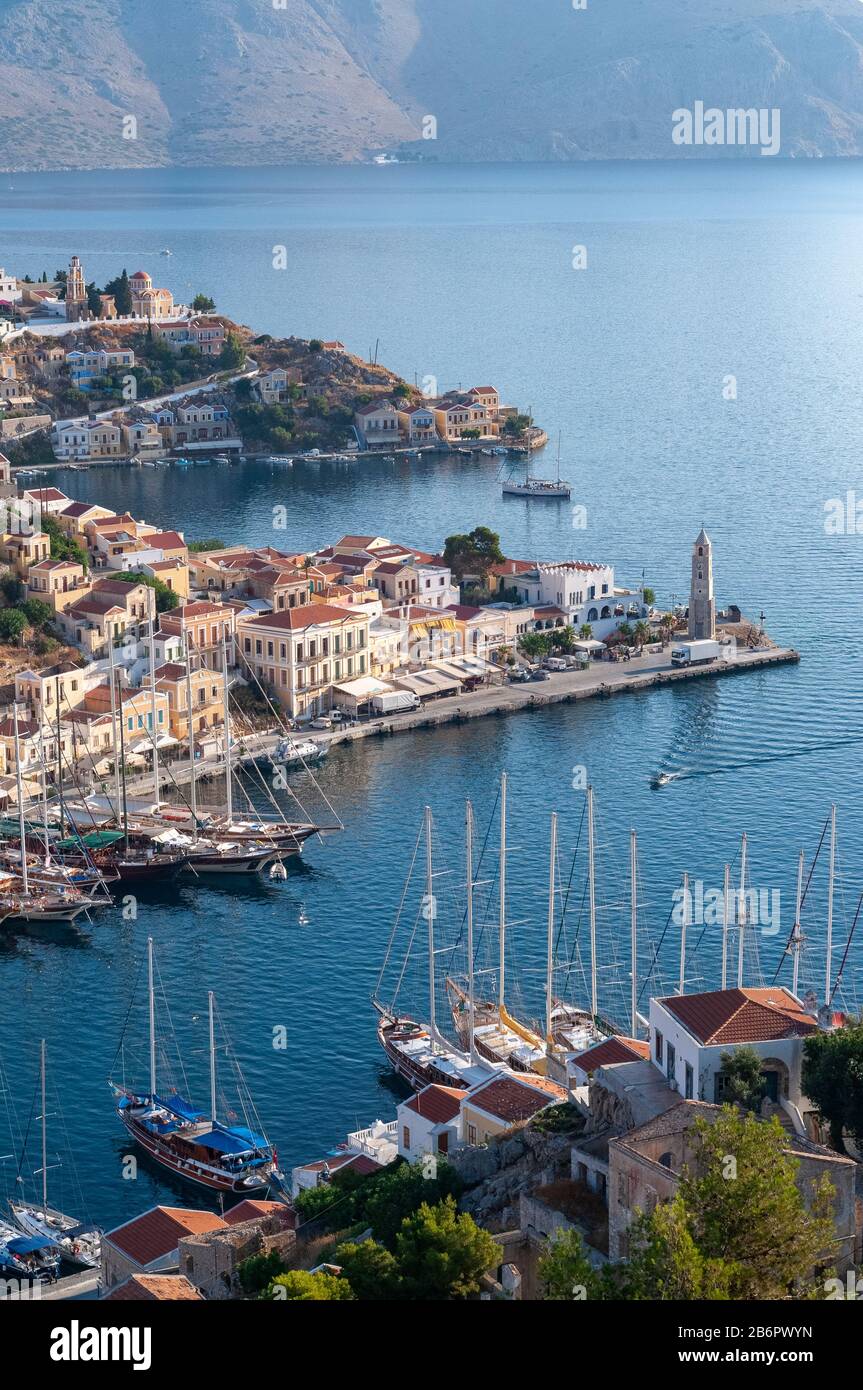 View over harbour Symi Town Symi Greek Islands Greece Stock Photo - Alamy