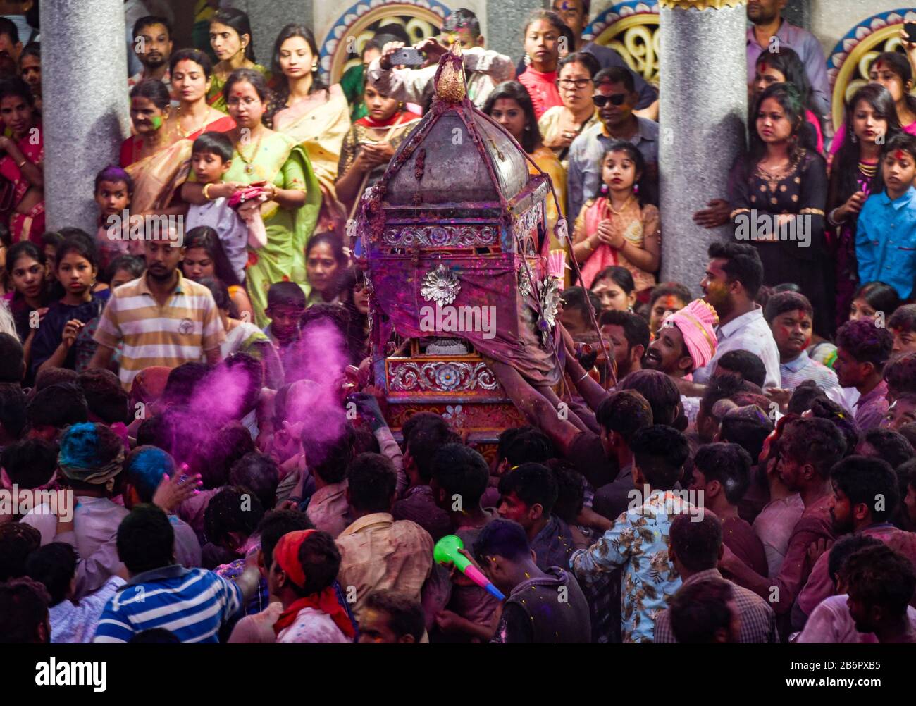 Barpeta, Assam, India. 11th Mar, 2020. Revellers play with colours ...