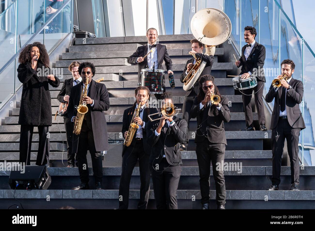 Hudson Horns performs on opening day of "Edge" - the highest outdoor ...