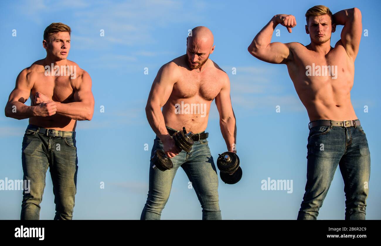 Healthy lifestyle. sport coach use barbell or dumbbells. gym equipment ...