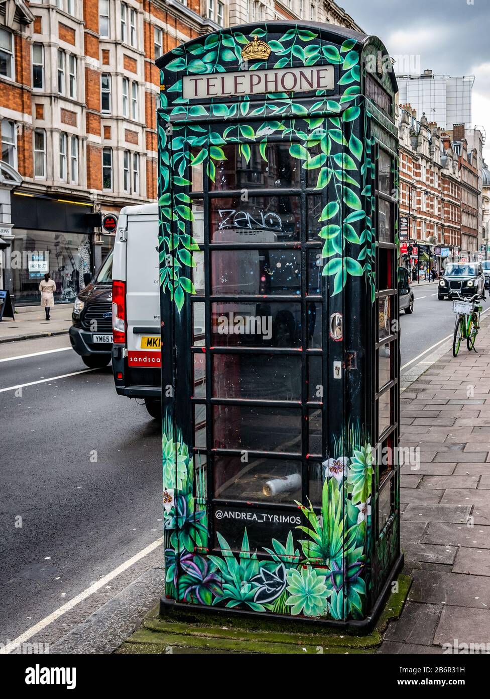 Floral decorated telephone box Southampton Row Central London painted ...
