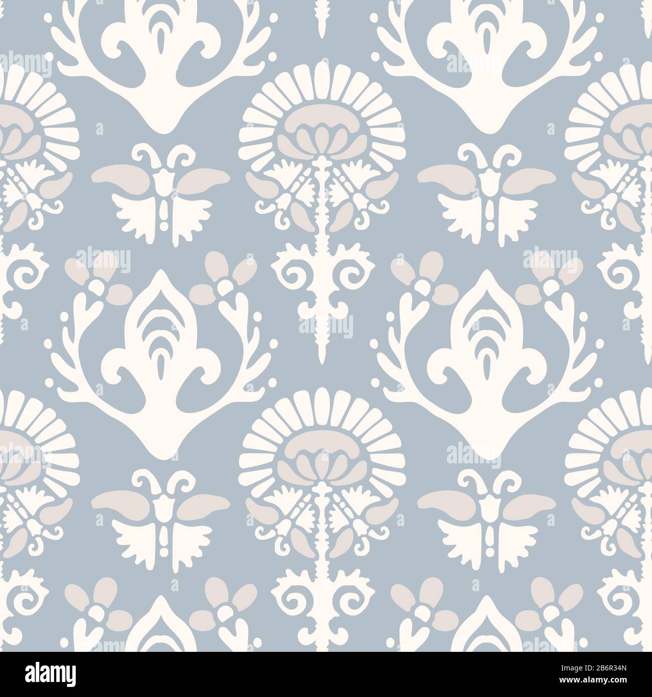 French blu shabby chic damask vector texture background. Antique ecru ...