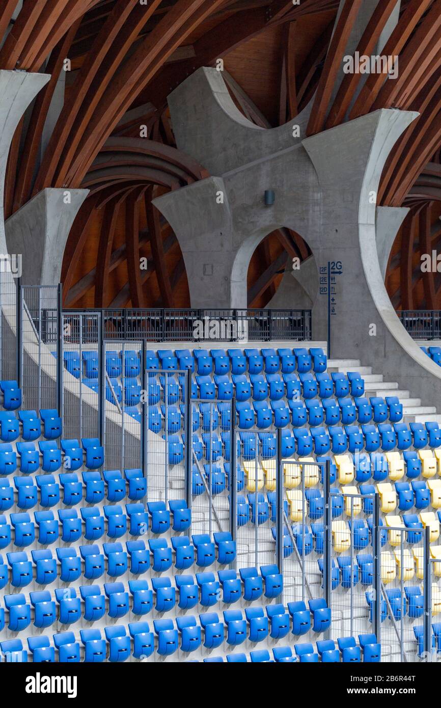 Felcsut, Hungary - 03 08 2020: The grandstand of the Pancho football ...