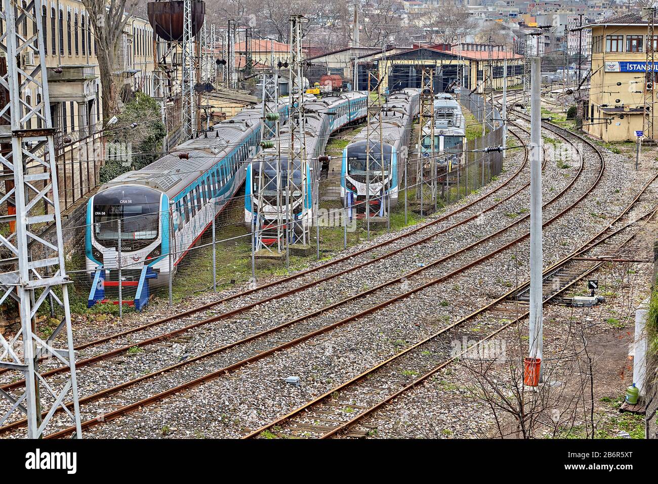 Istanbul, Turkey - February 11, 2020: Railway shunting yard with parked ...