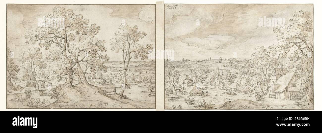 Gezicht op een rivier die langs een dorp stroomt View of a river ...