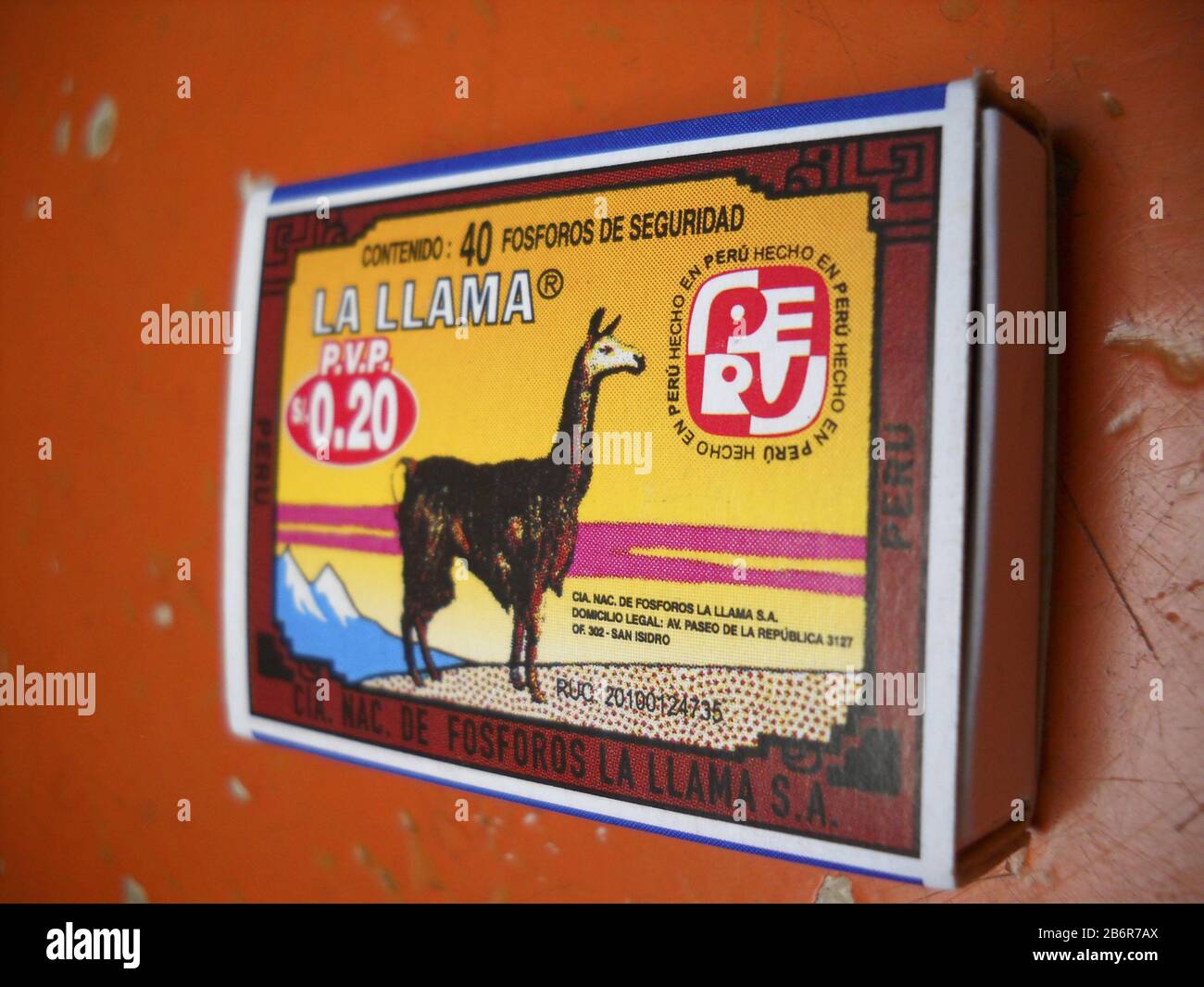 Typical pack of Peruvian matches from La Llama brand featuring a llama ...
