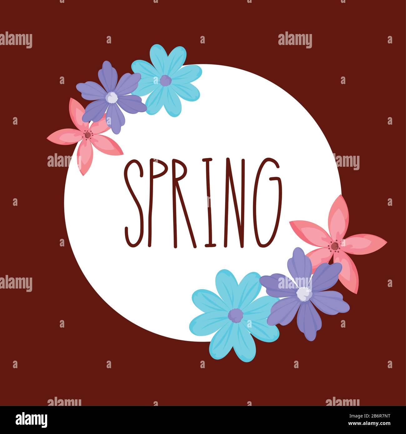 spring design with beautiful flowers and white decorative circle over ...