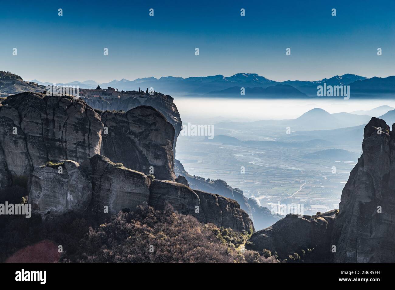 Aerial view of Unesco monument Meteora, the mountains, the landmark of ...