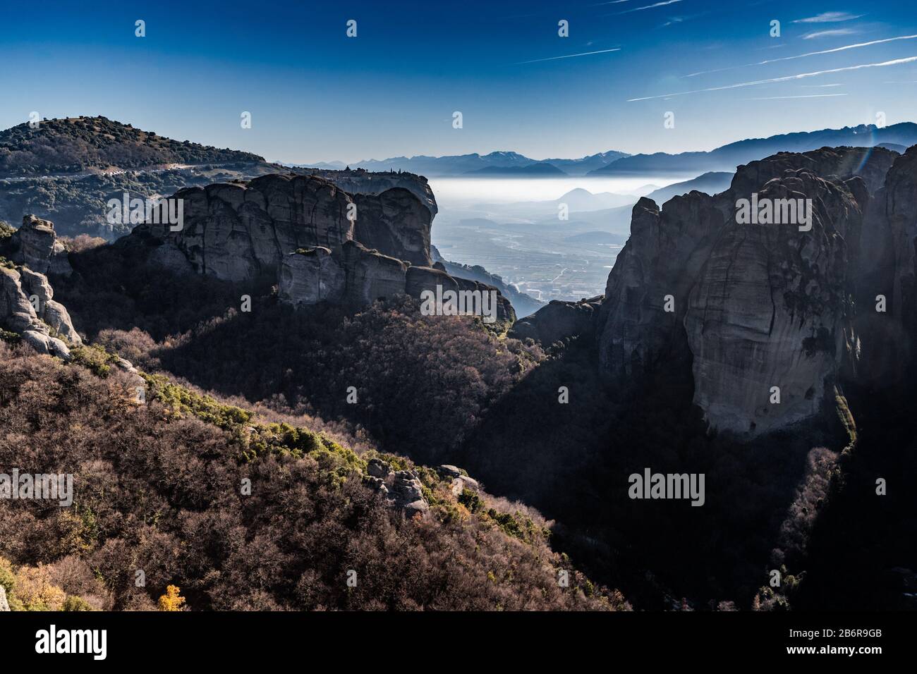 Aerial view of Unesco monument Meteora, the mountains, the landmark of ...
