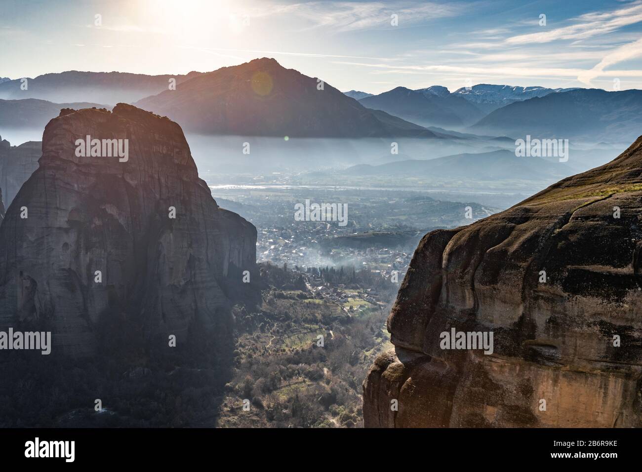 Aerial view of Unesco monument Meteora, the mountains, the landmark of ...