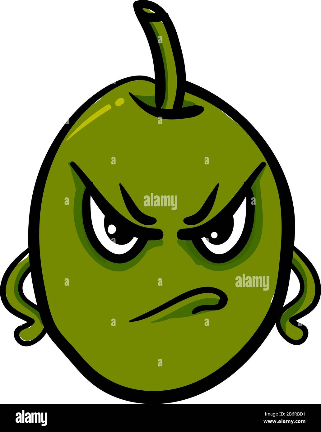 Angry green olive, illustration, vector on white background Stock ...
