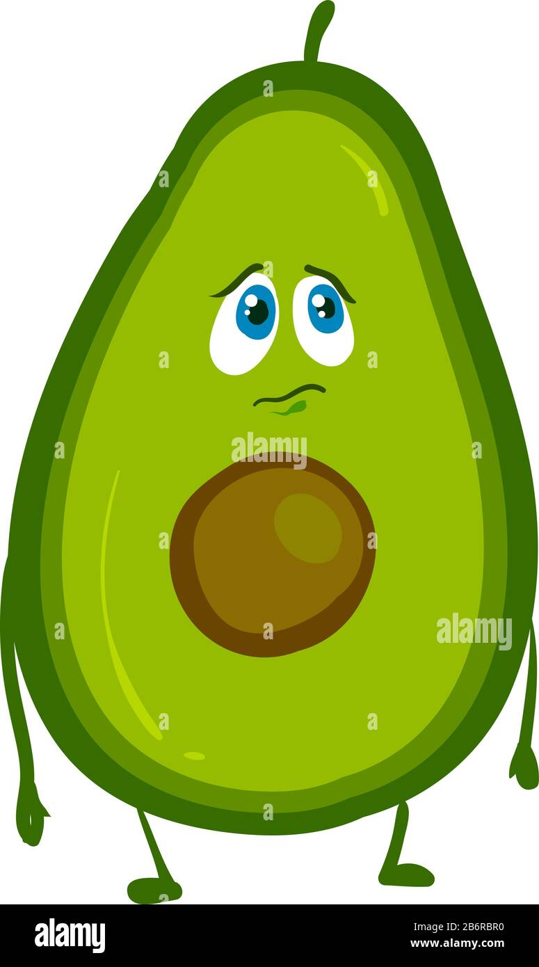 Sad green avocado, illustration, vector on white background Stock ...