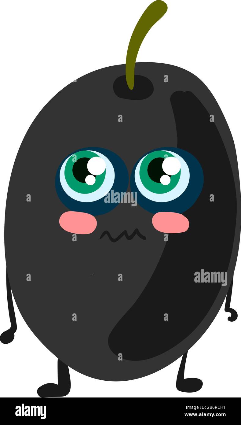 Scared black olive, illustration, vector on white background Stock ...