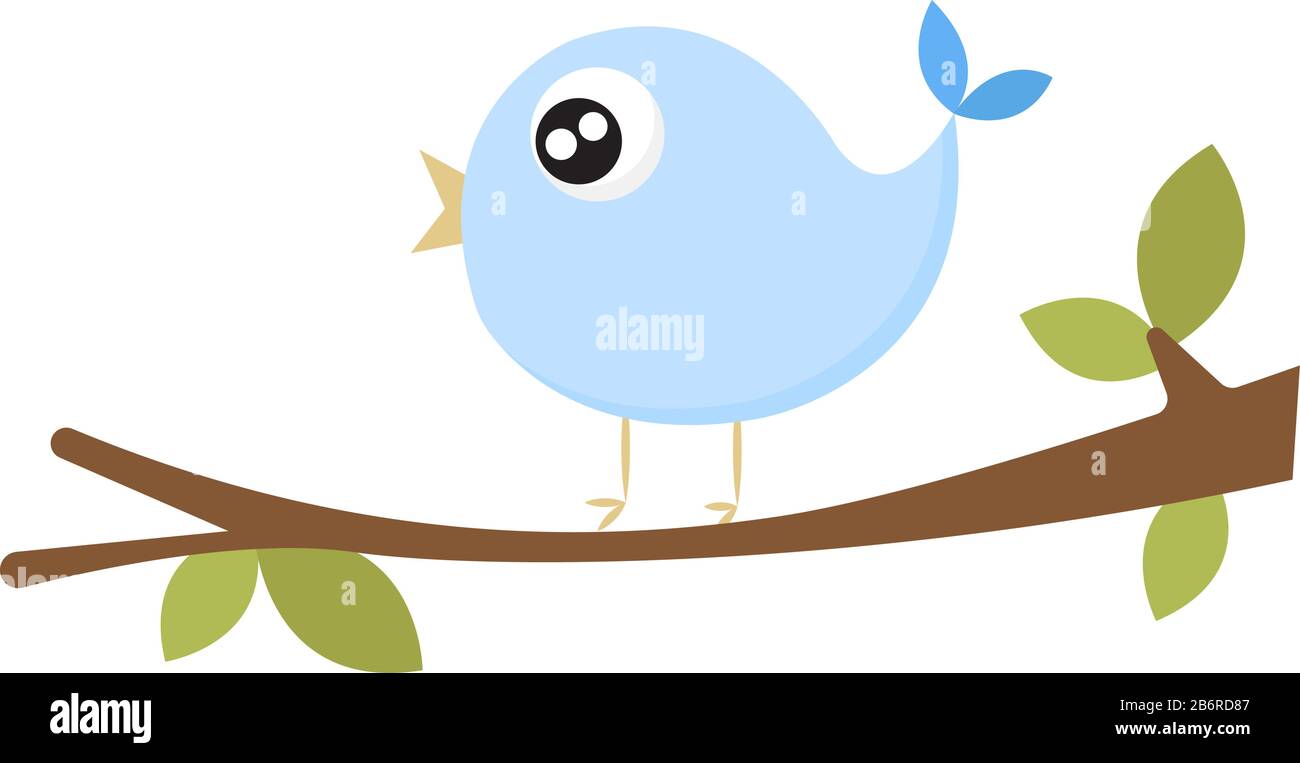 Blue bird on tree, illustration, vector on white background Stock ...