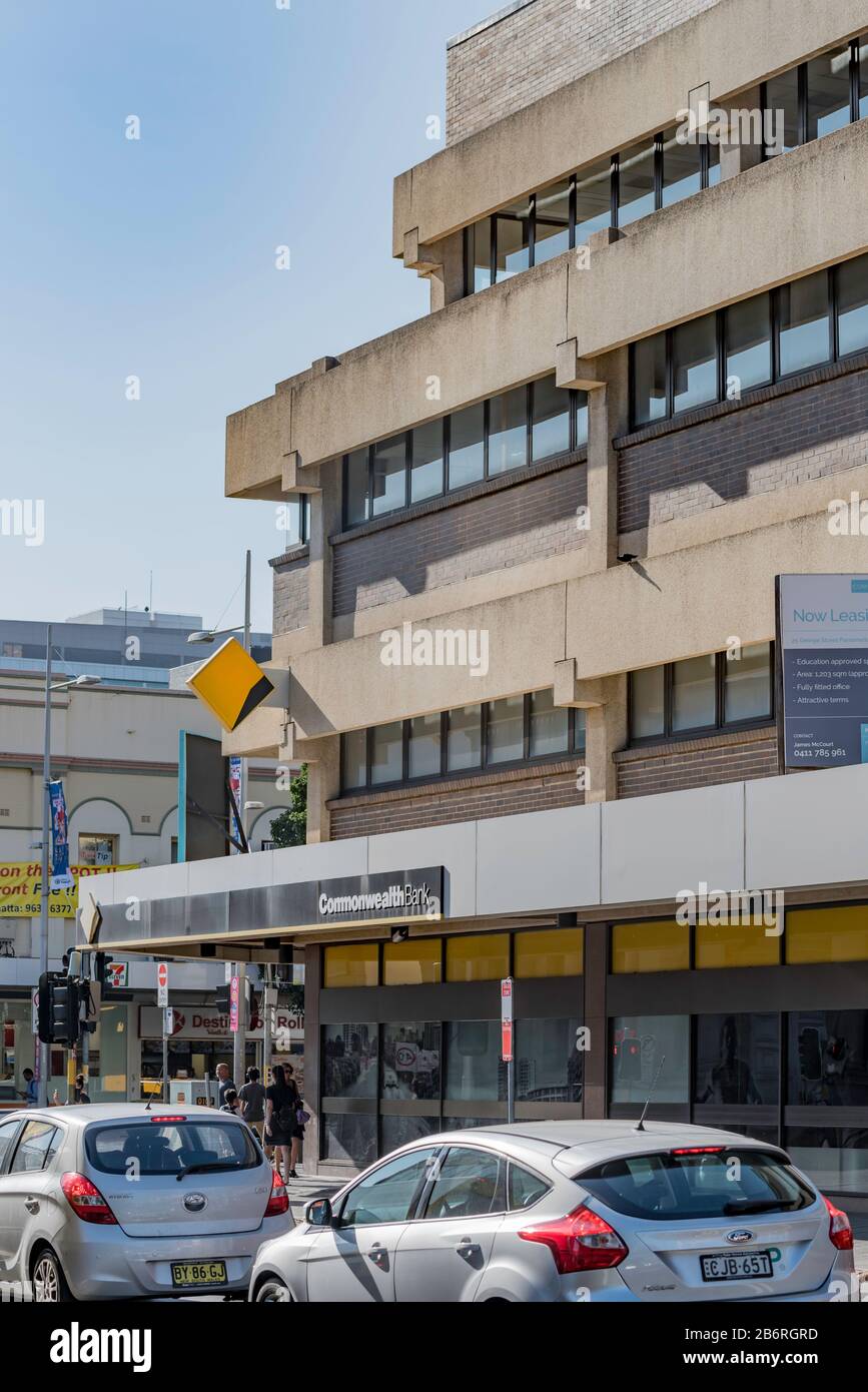 A brutalist designed building currently housing a Commonwealth Bank ...