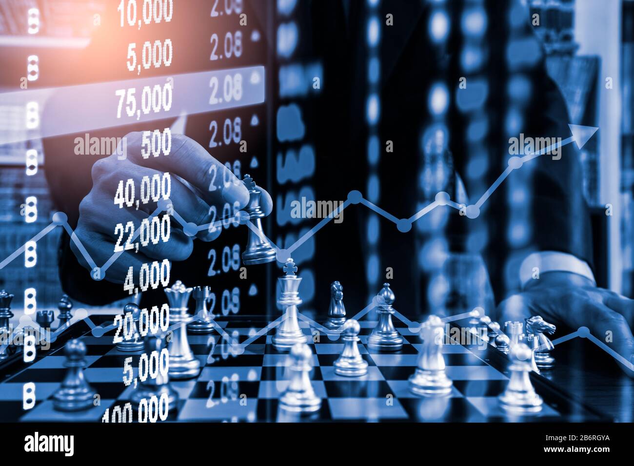 Chess game on chess board on stock market or forex trading graph chart ...
