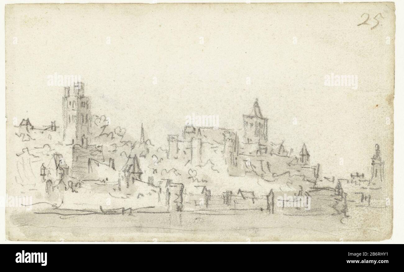 Gezicht van de Waal op Nijmegen View of the Valkhof castle and town ...