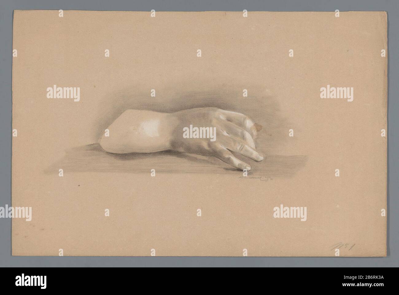Gipsmodel van een hand Gypsum model of a hand object type: Drawing ...