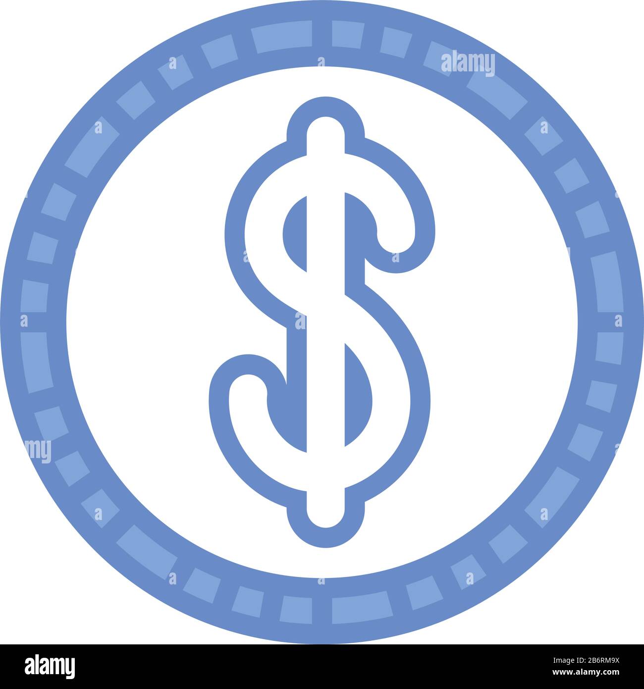 money coin icon over white background, blue outline style, vector ...